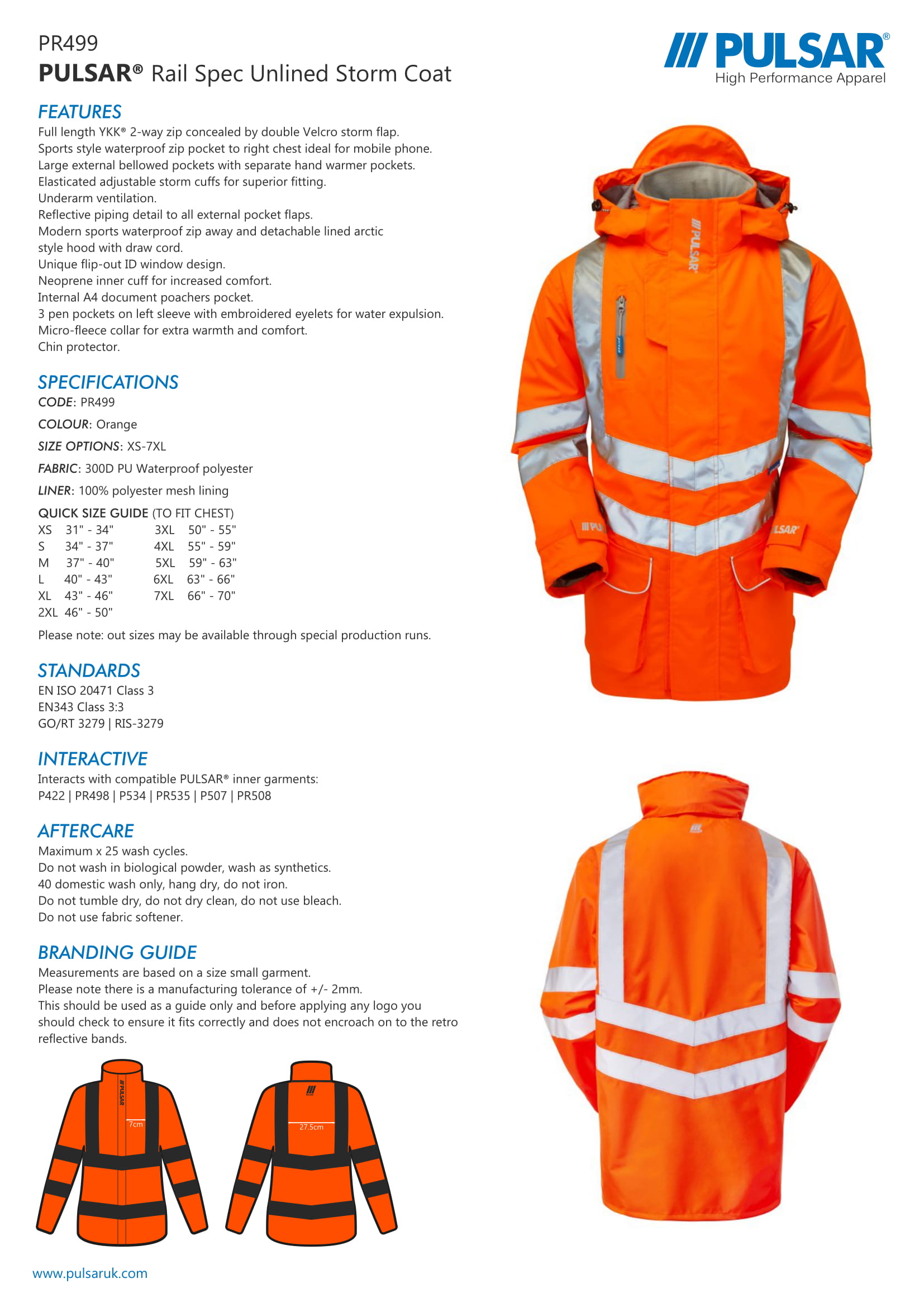 PULSAR® RAIL SPEC UNLINED STORM COAT (PR499) - Spartan Safety