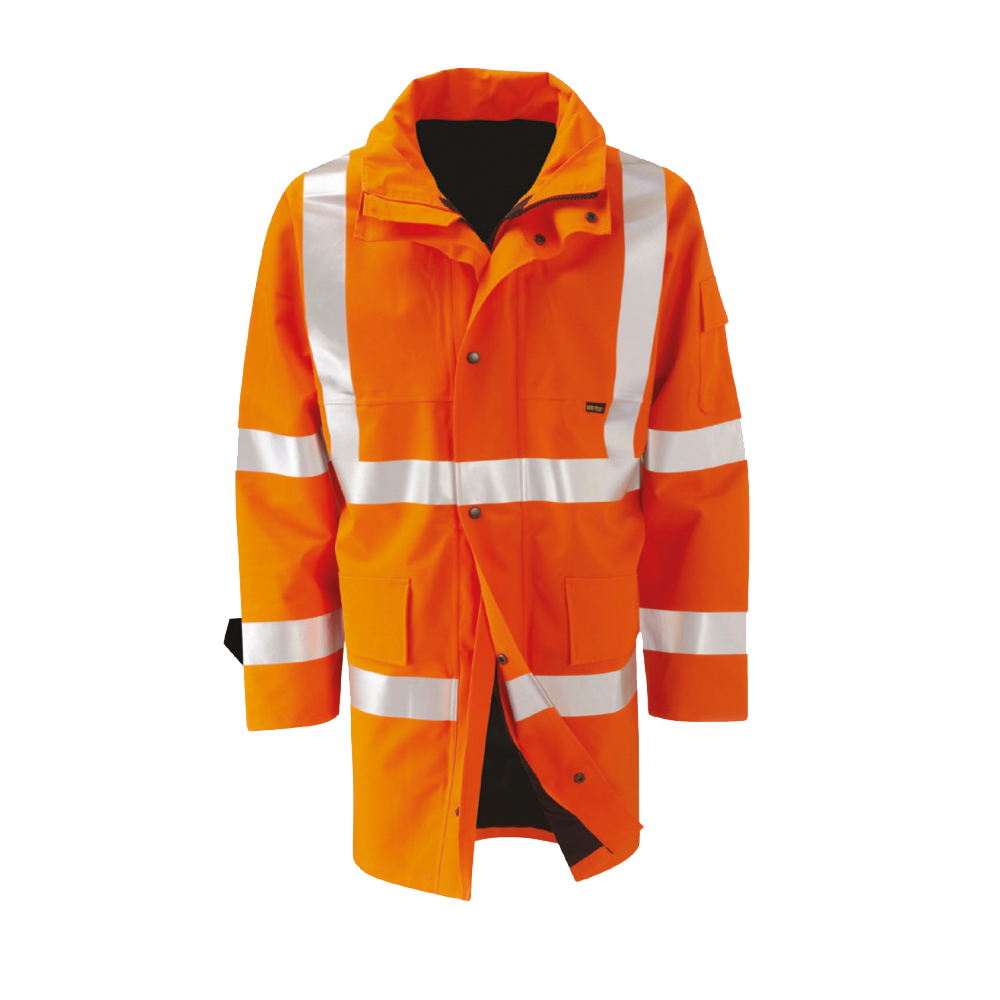 Hi Vis Orange Flame Retardant Anti-Static Lined Rail Coat (HV1190 ...