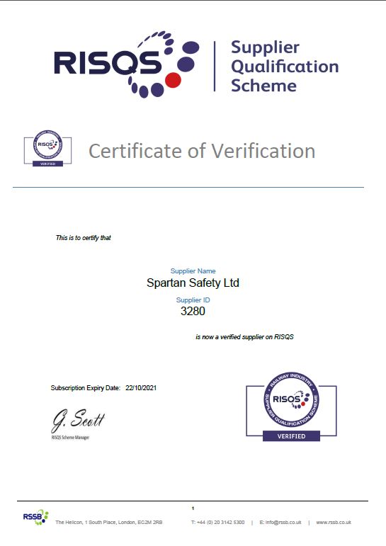 RISQS Certificate - Spartan Safety