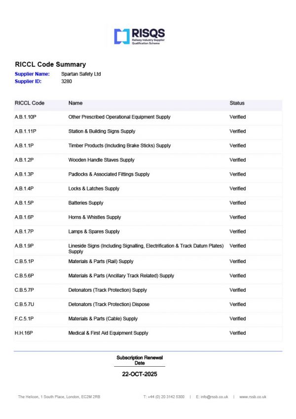 RISQS Certificate - Spartan Safety